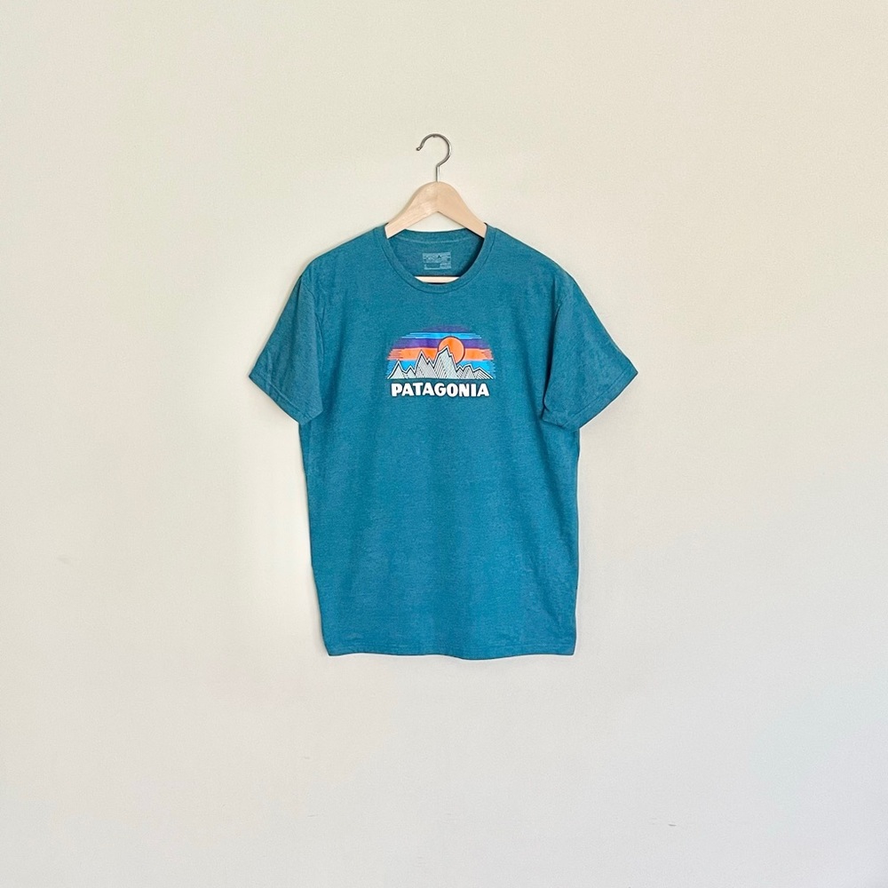 Patagonia Mountain Logo Graphic Turquoise T Shirt Men… - Gem